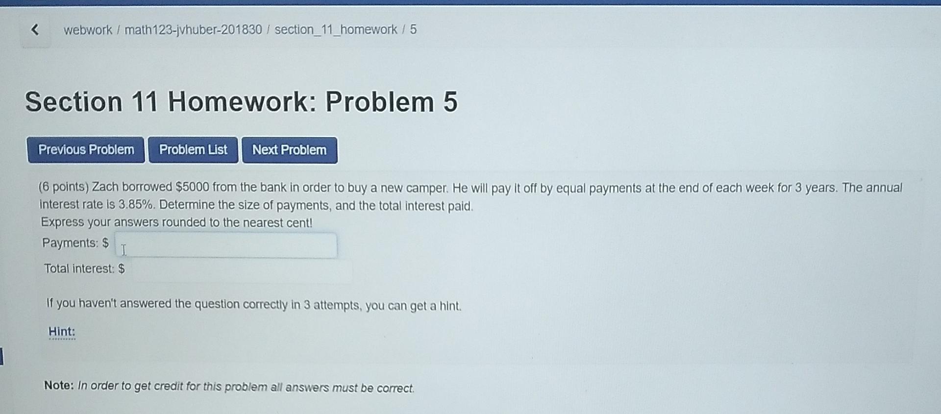 Solved (6 points) Zach borrowed $5000 from the bank in order | Chegg.com