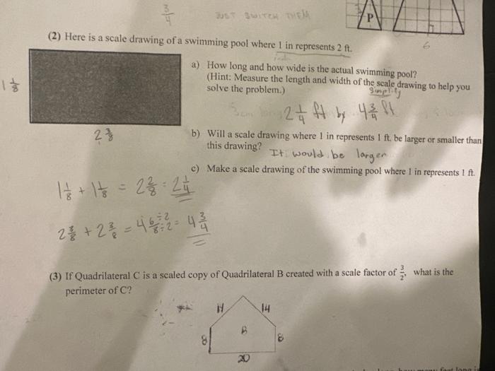 Solved (2) Here is a scale drawing of a swimming pool where | Chegg.com