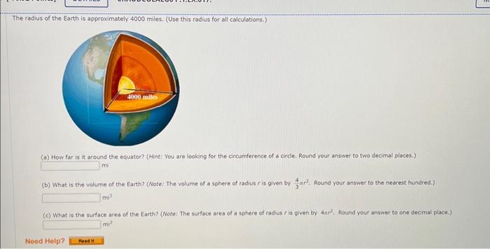 Solved The radius of the Earth is approximately 4000 miles. | Chegg.com