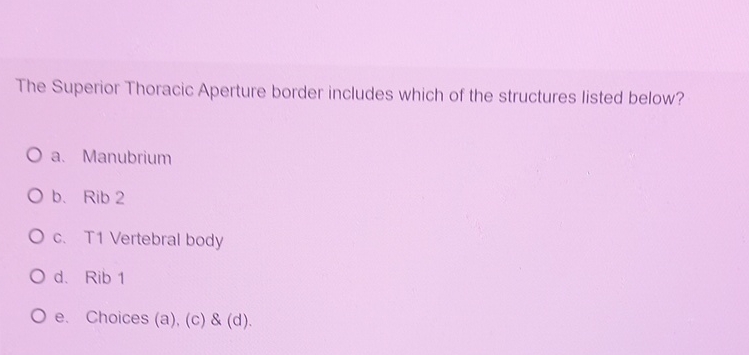 Solved The Superior Thoracic Aperture border includes which | Chegg.com