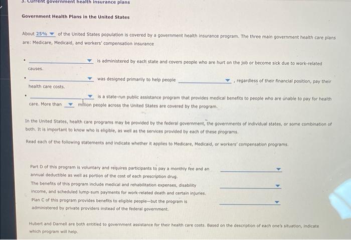 Solved 3. Current government health insurance plans | Chegg.com