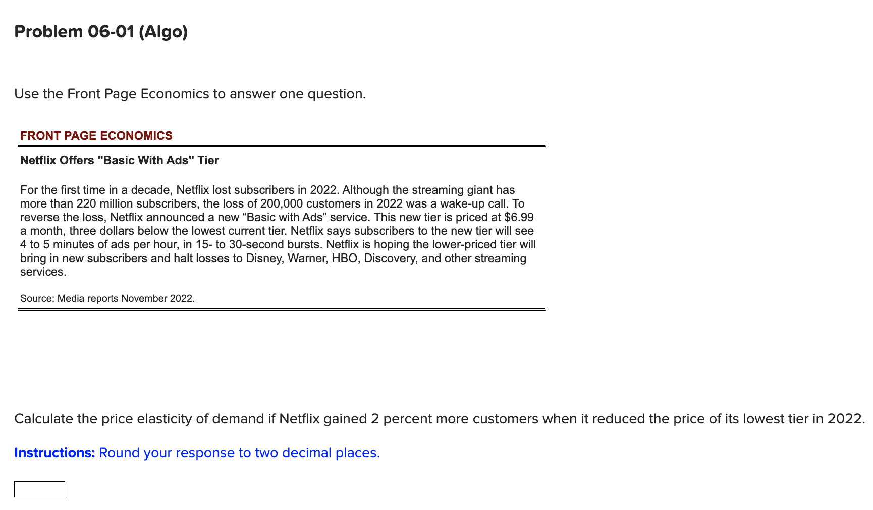 Solved Problem 06-01 (Algo)Use the Front Page Economics to | Chegg.com