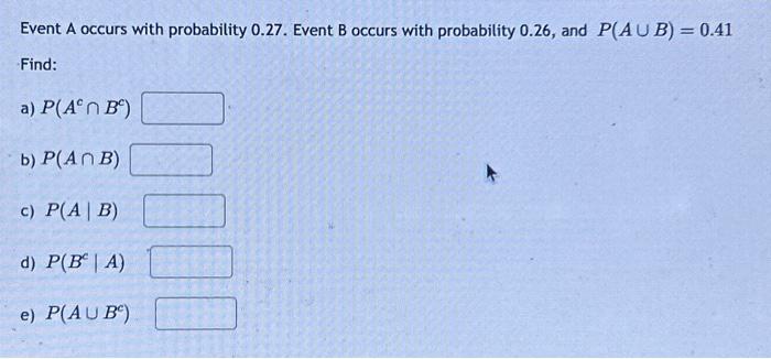 Solved Event A occurs with probability 0.27. Event B occurs | Chegg.com