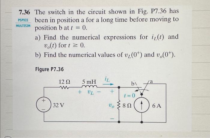 Solved 7.36 The switch in the circuit shown in Fig. P7.36 | Chegg.com