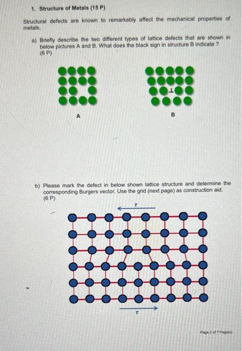 Solved 1. Structure of Metals (15 P) Structural defects are | Chegg.com