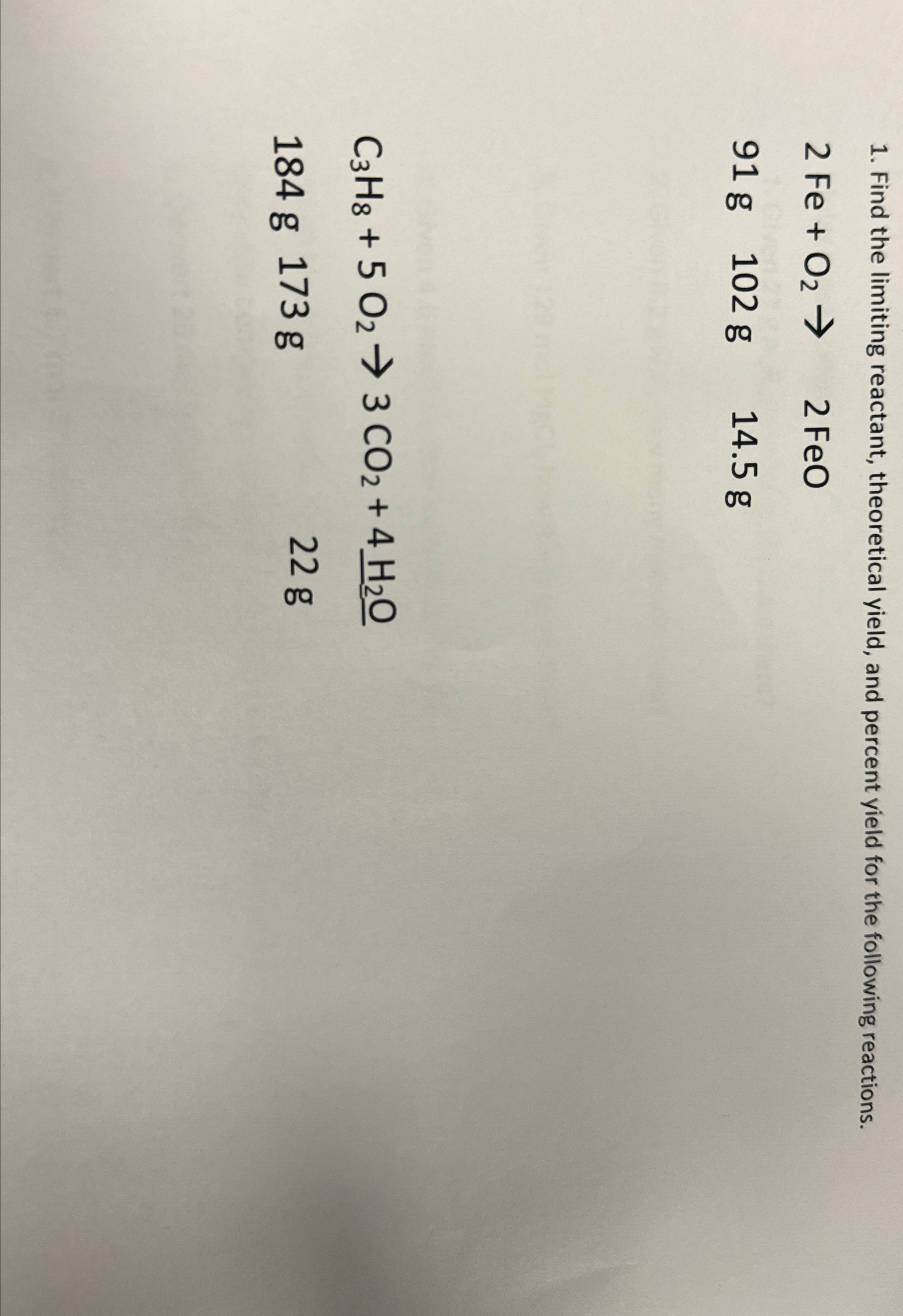 Solved Ffind The Limiting Reactant Theoretical Yield And 9817