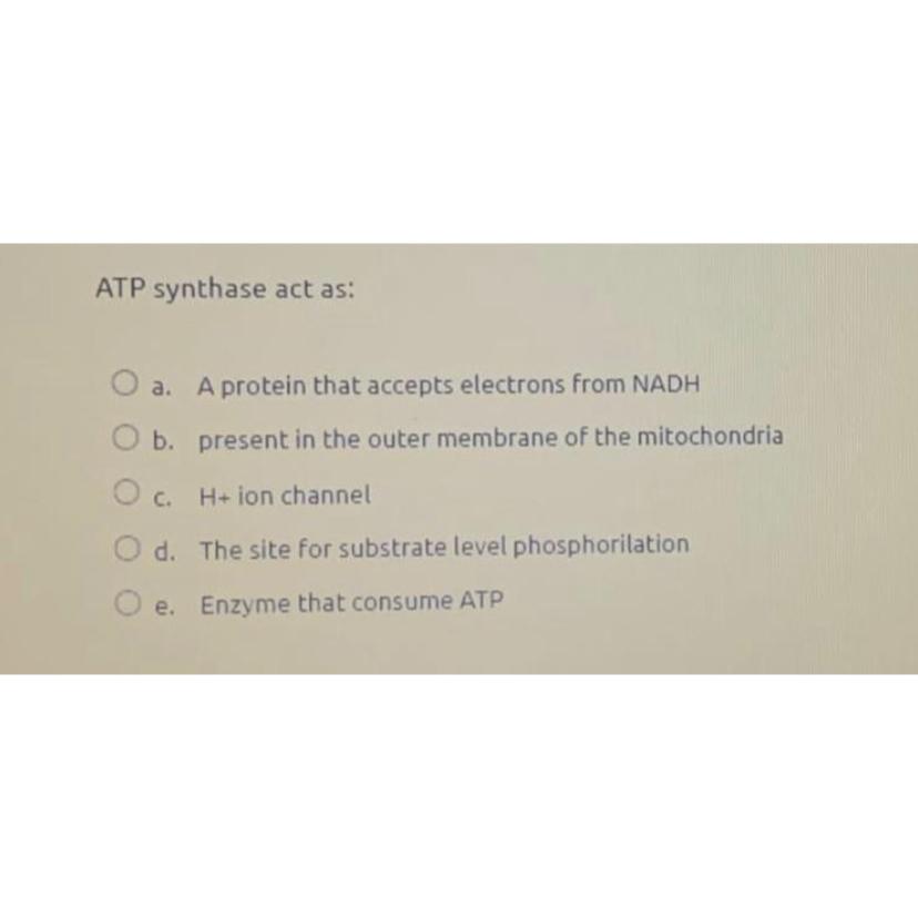 Solved ATP synthase act as:a. ﻿A protein that accepts | Chegg.com