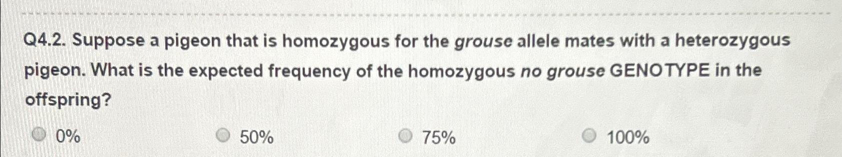 Solved Q4.2. ﻿Suppose a pigeon that is homozygous for the | Chegg.com
