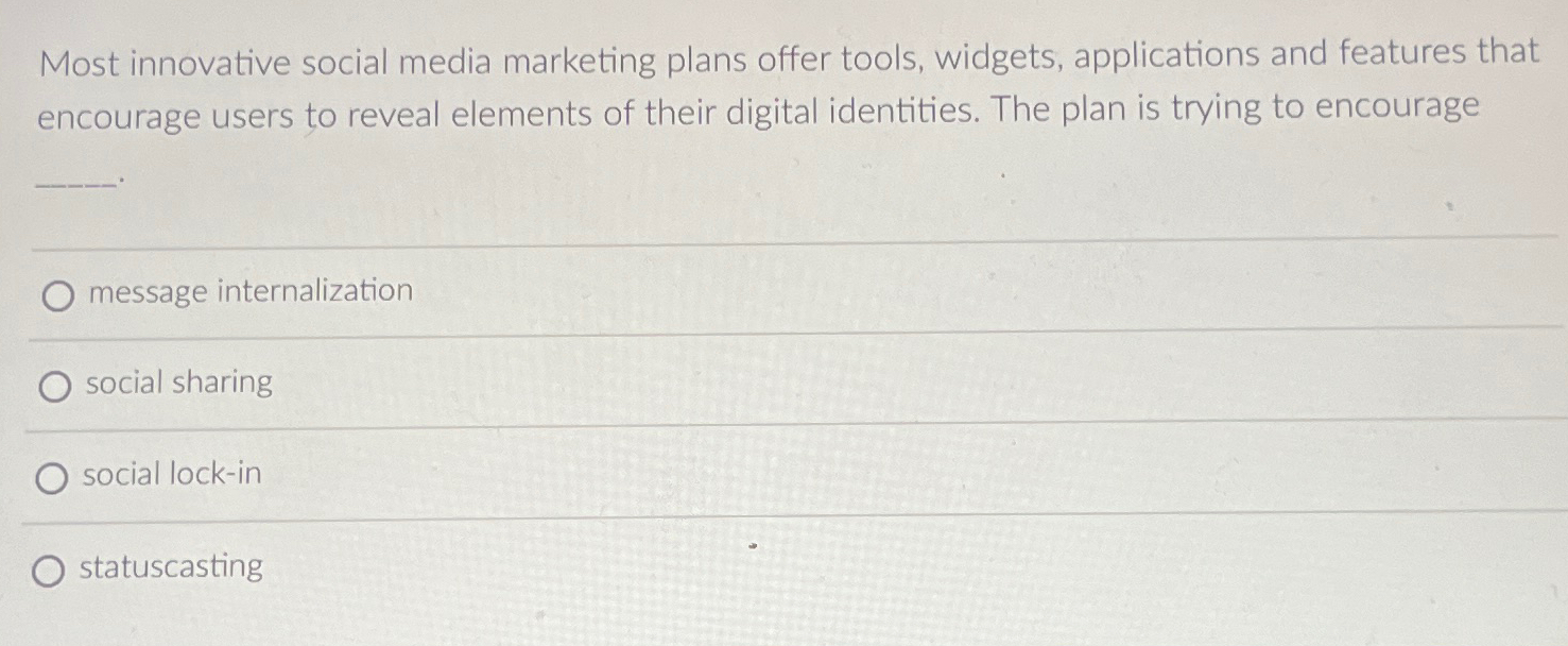 Solved Most innovative social media marketing plans offer | Chegg.com