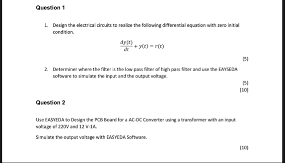 Question 1Design the electrical circuits to realize | Chegg.com