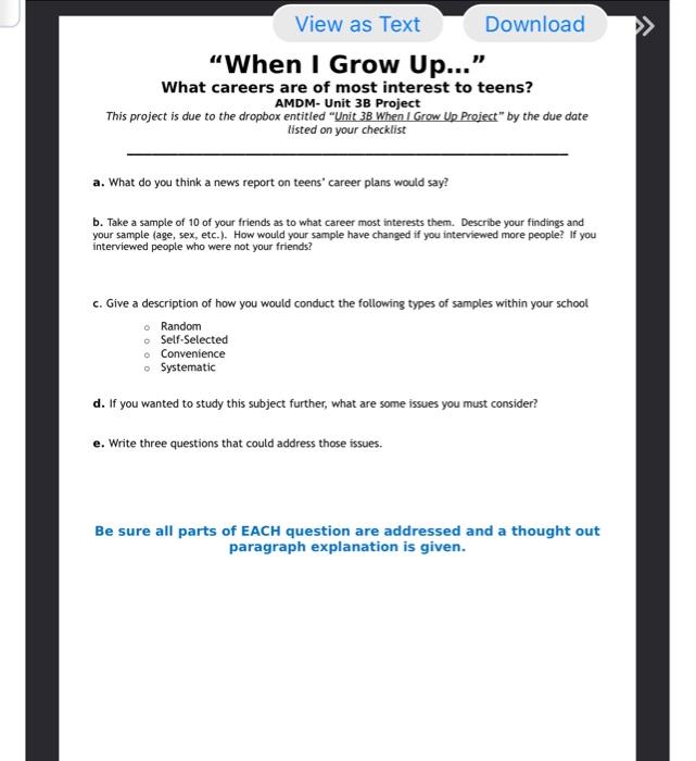 Solved View as Text Download "When I Grow Up..." What | Chegg.com