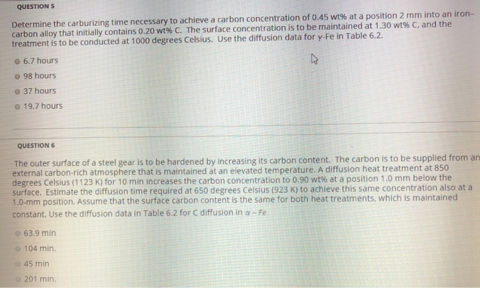 Solved QUESTIONS Determine the carburizing time necessary to | Chegg.com