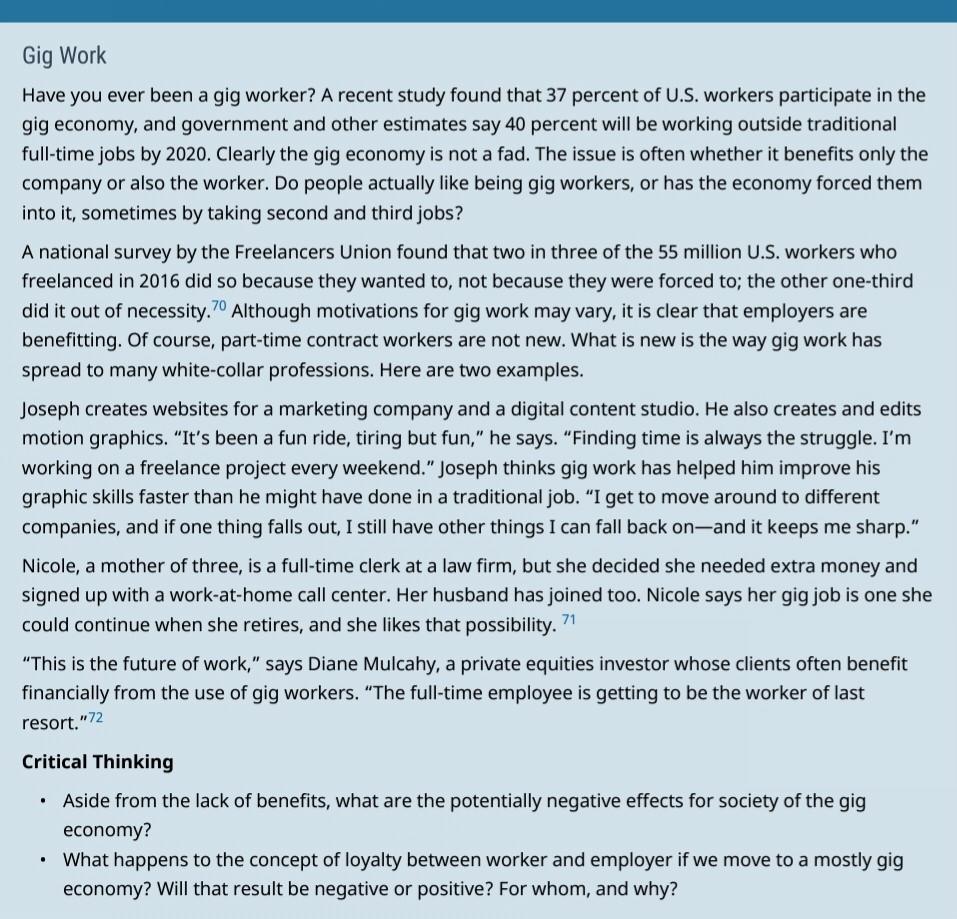 Solved Gig Work Have you ever been a gig worker? A recent | Chegg.com