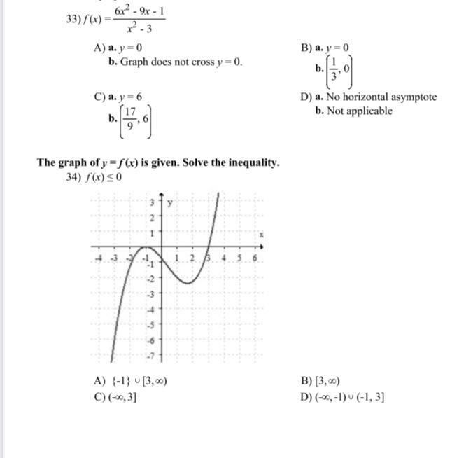 Solved 33) f(x)=x2−36x2−9x−1 A) a. y=0 B) a. y=0 b. Graph | Chegg.com