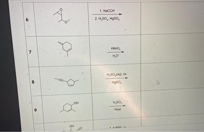 Solved 1. NaCCH 6 2. H,SO, HgSo. 7 KMnO , HO H.SO (aq), xs 8 | Chegg.com