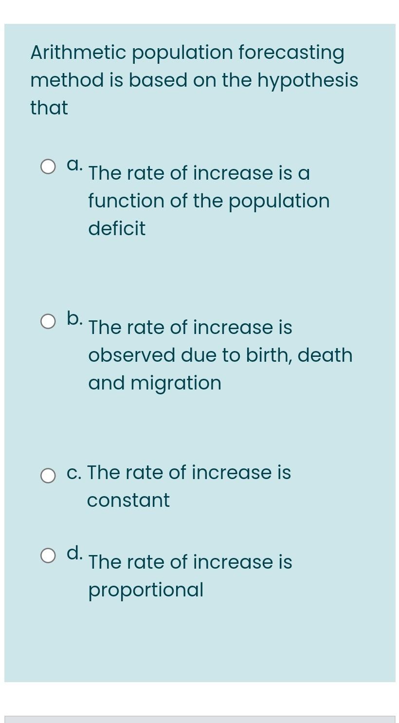 Solved Arithmetic Population Forecasting Method Is Based On