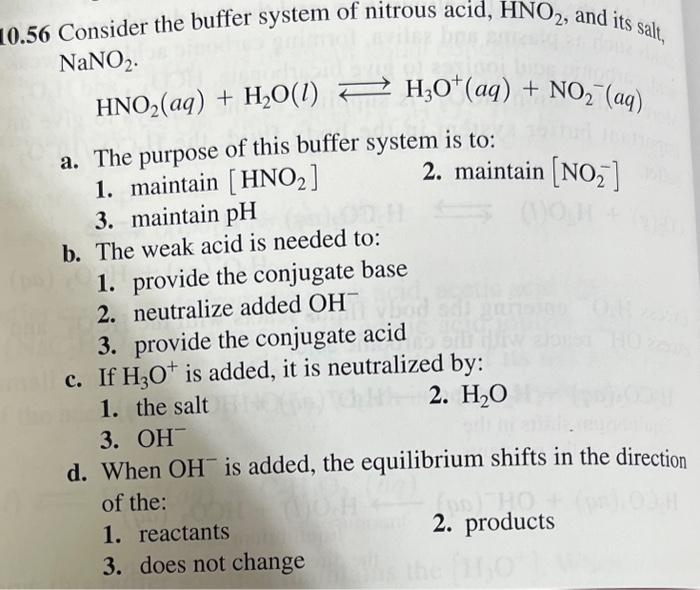 Solved 0.56 Consider the buffer system of nitrous acid, | Chegg.com