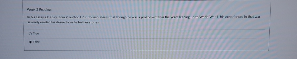 Solved Week 2 ﻿Reading:In his essay 'On Fairy Stories', | Chegg.com