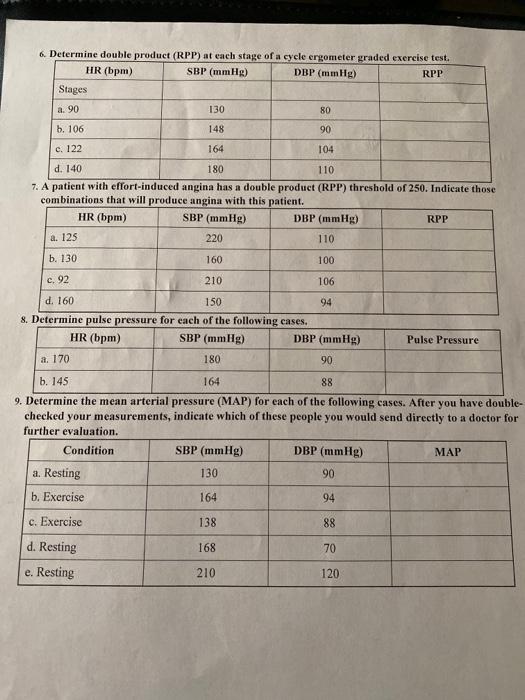 Solved 6. Determine double product (RPP) at each stage of a | Chegg.com