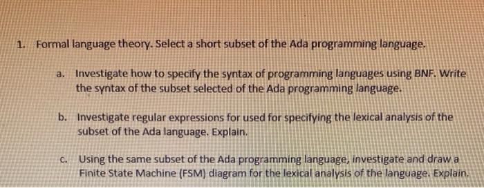 Solved 1. Formal language theory. Select a short subset of | Chegg.com