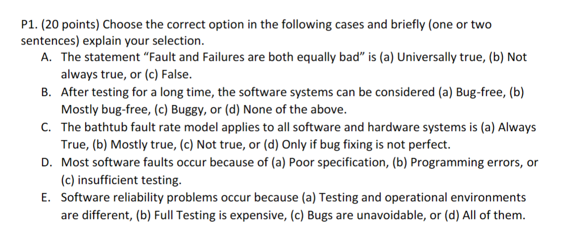 Solved P1. (20 ﻿points) ﻿Choose the correct option in the | Chegg.com