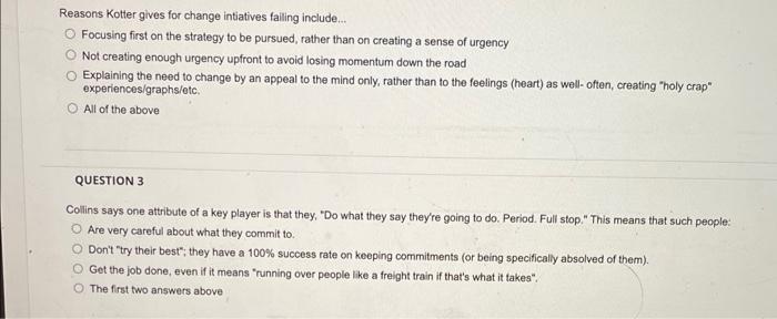 Solved Reasons Kotter gives for change intiatives failing | Chegg.com