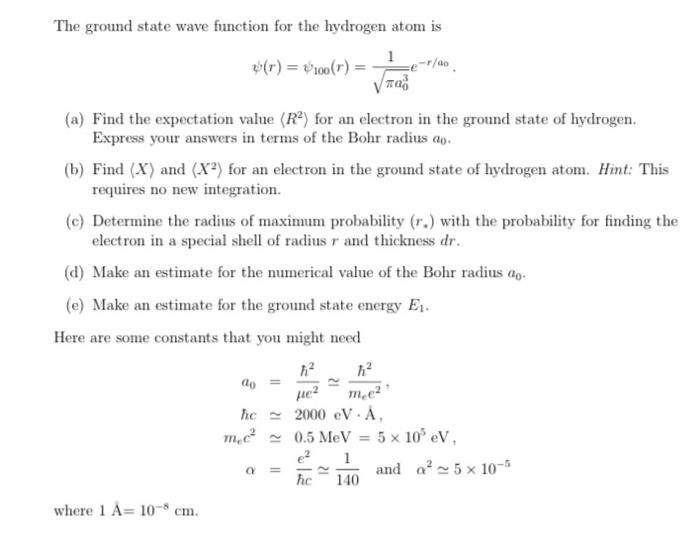 Solved The Ground State Wave Function For The Hydrogen Atom