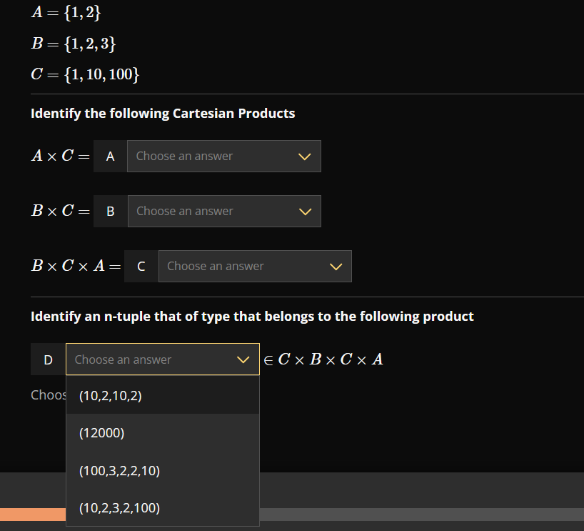 Solved Identify an n-tuple that of type that belongs to the | Chegg.com