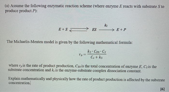 Solved (a) Assume the following enzymatic reaction scheme | Chegg.com