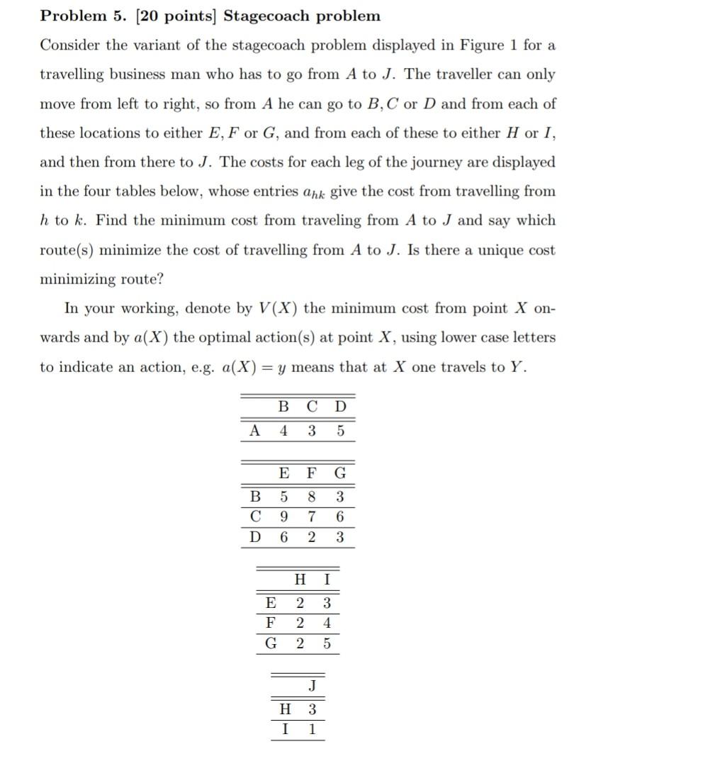 Solved Problem 5. [20 points] Stagecoach problem Consider | Chegg.com