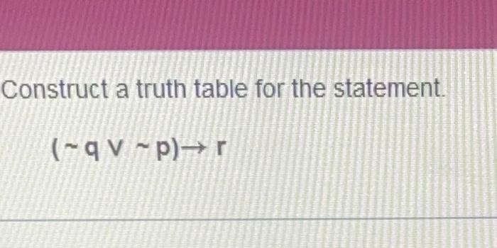 Solved Construct a truth table for the statement. (∼qV∼p)→r | Chegg.com