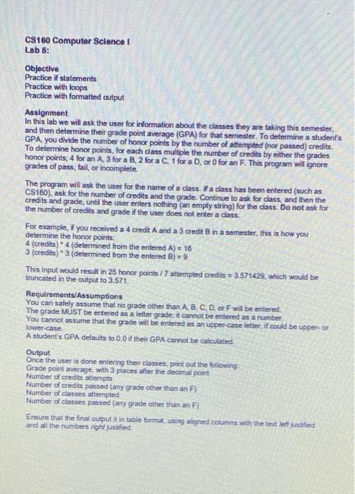 Solved CS160 Computer Science Lab 5: Objective Practice if | Chegg.com