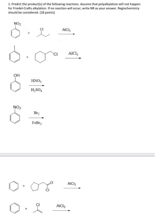 Solved 1. Predict the product(s) of the following reactions. | Chegg.com