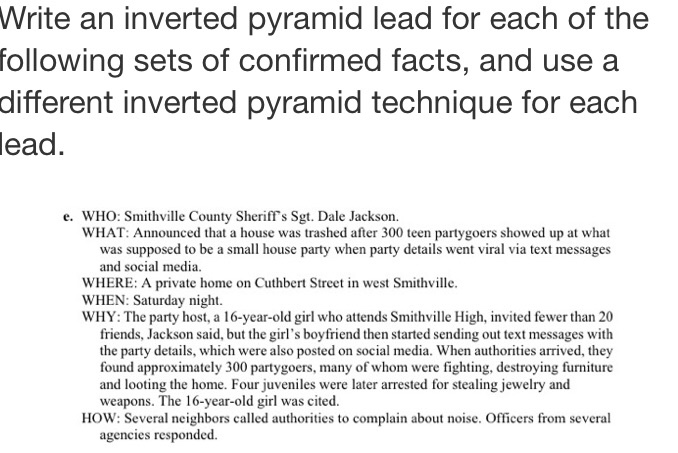 Write an inverted pyramid lead for each of the | Chegg.com