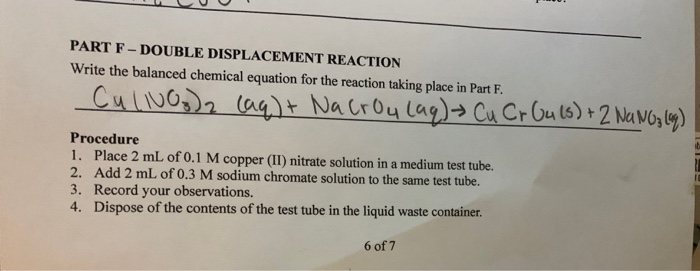Solved PART F - DOUBLE DISPLACEMENT REACTION Write the | Chegg.com