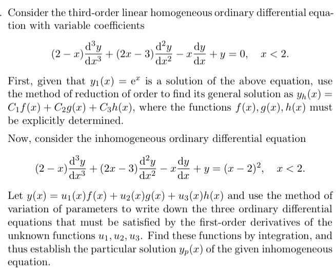 Solved . Consider the third-order linear homogeneous | Chegg.com