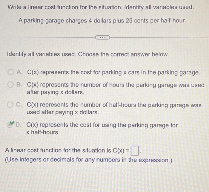 Solved Write A Linear Cost Function For The Situation
