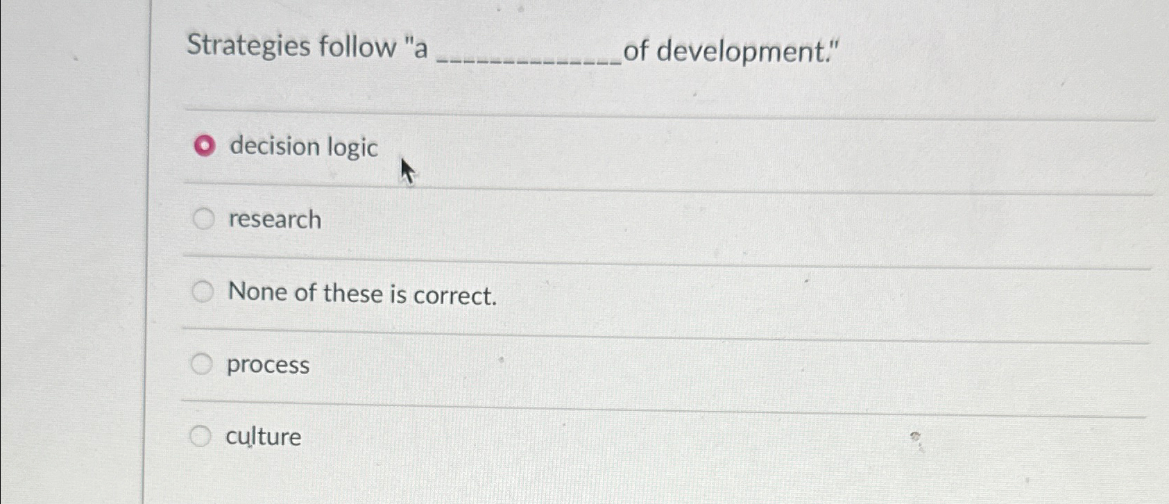 Solved Strategies follow "a of development."decision | Chegg.com