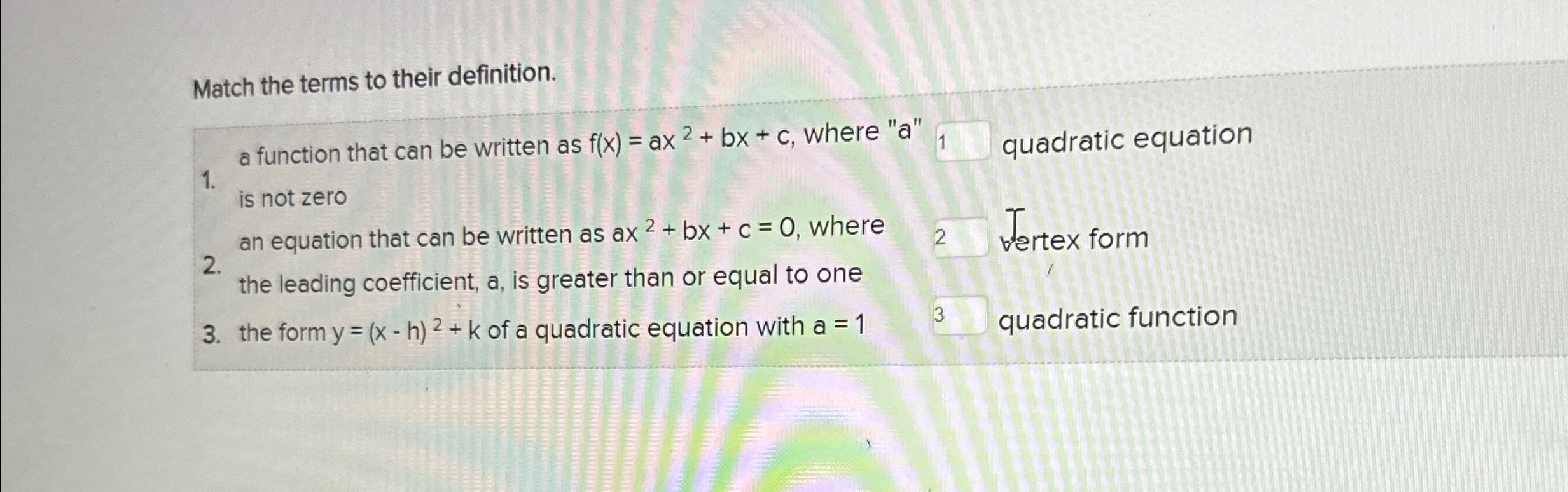 Solved Match the terms to their definition.a function that | Chegg.com