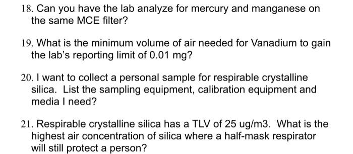 Solved 18. Can you have the lab analyze for mercury and | Chegg.com
