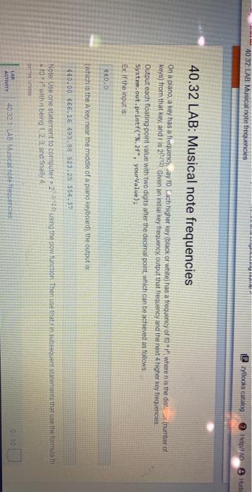 Solved 4032 LAB Musical note frequencies e zyBooks catalog | Chegg.com