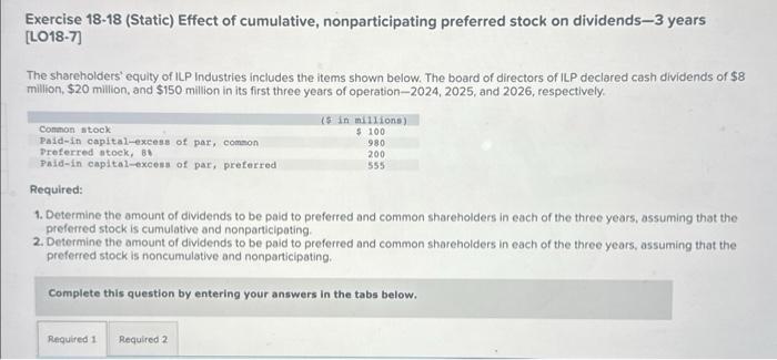 Solved Exercise 18−18 (Static) Effect of cumulative, | Chegg.com