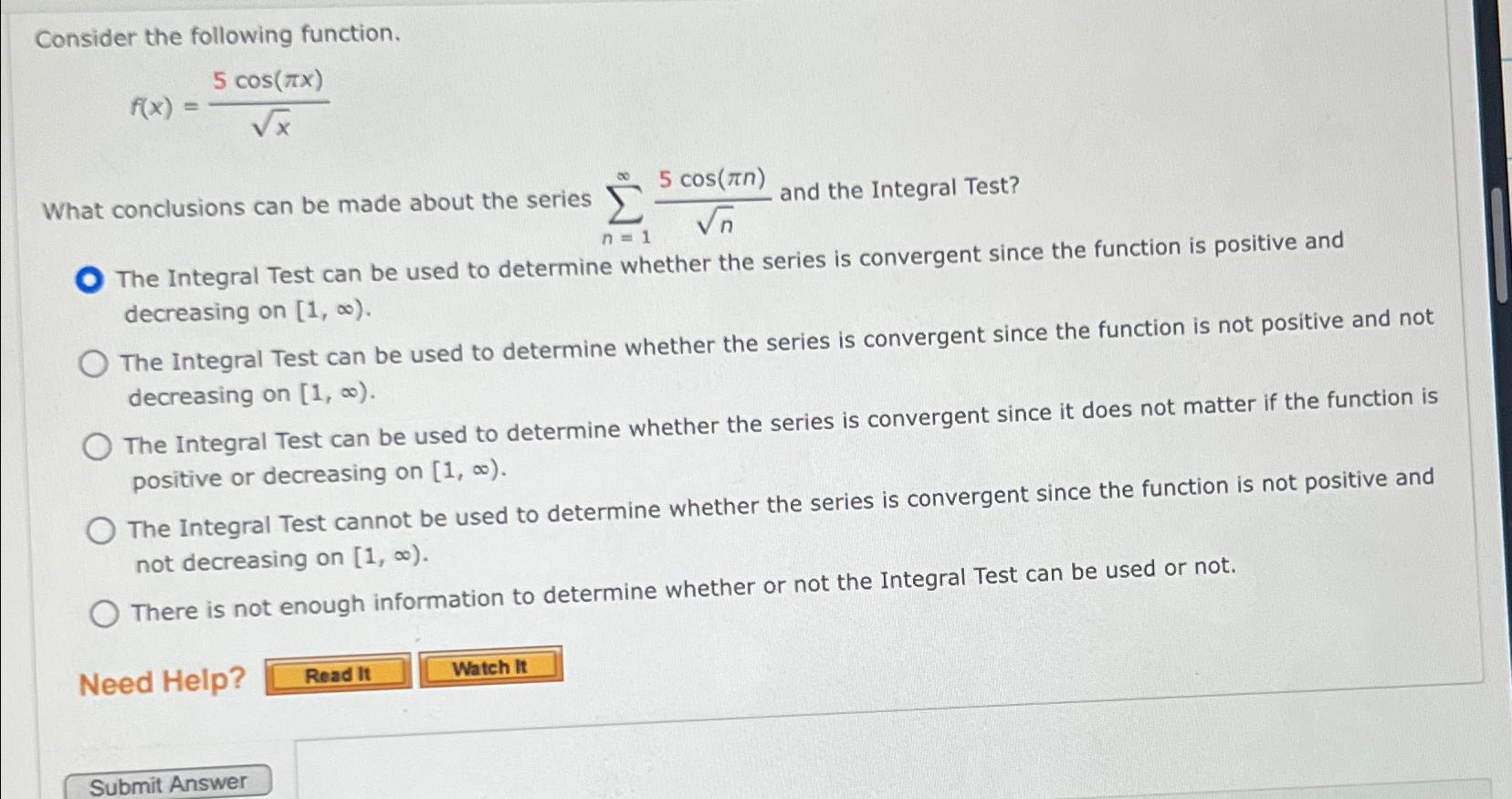 Solved Consider the following function.\\nf(x)=(5cos(\\\\pi | Chegg.com