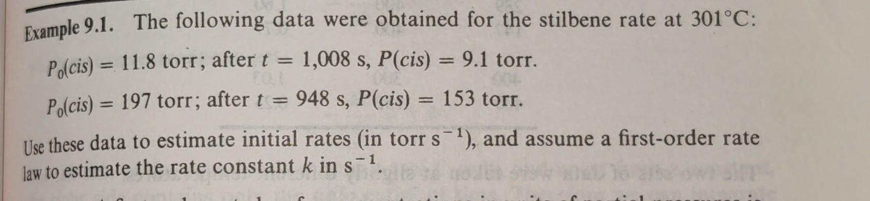 Solved Example 9.1. The following data were obtained for the | Chegg.com