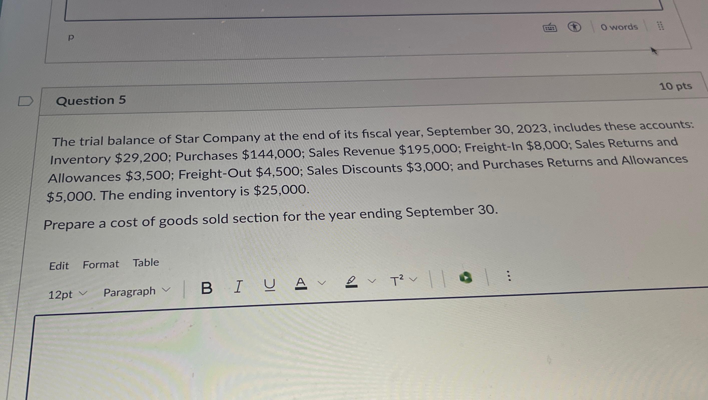 Solved Question 510 ﻿ptsThe trial balance of Star Company at | Chegg.com