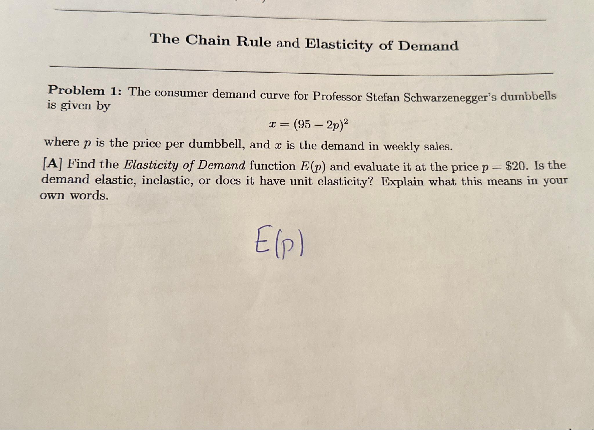 Solved The Chain Rule and Elasticity of DemandProblem 1: The | Chegg.com