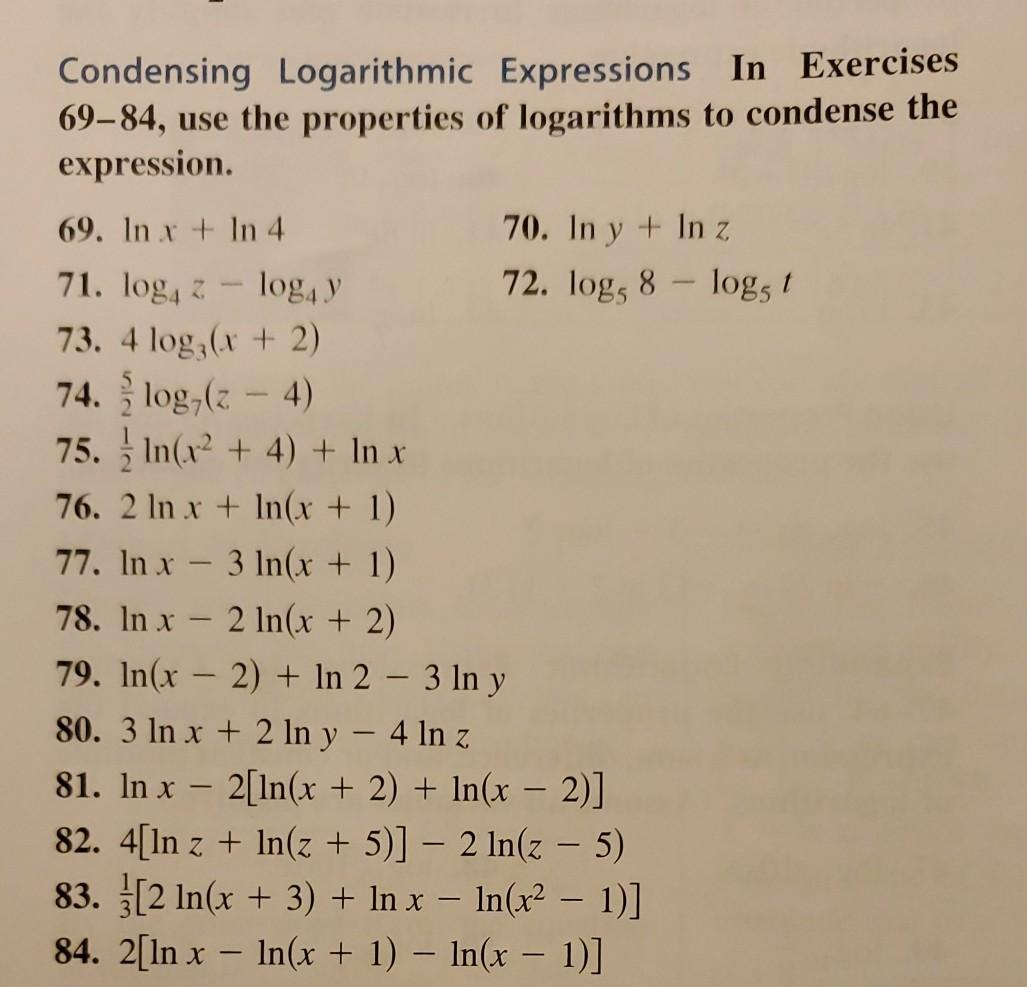 Solved Condensing Logarithmic Expressions In Exercises | Chegg.com