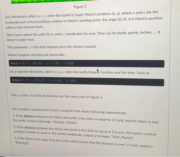 Solved et a dictionary called mario store the (sprite's) | Chegg.com