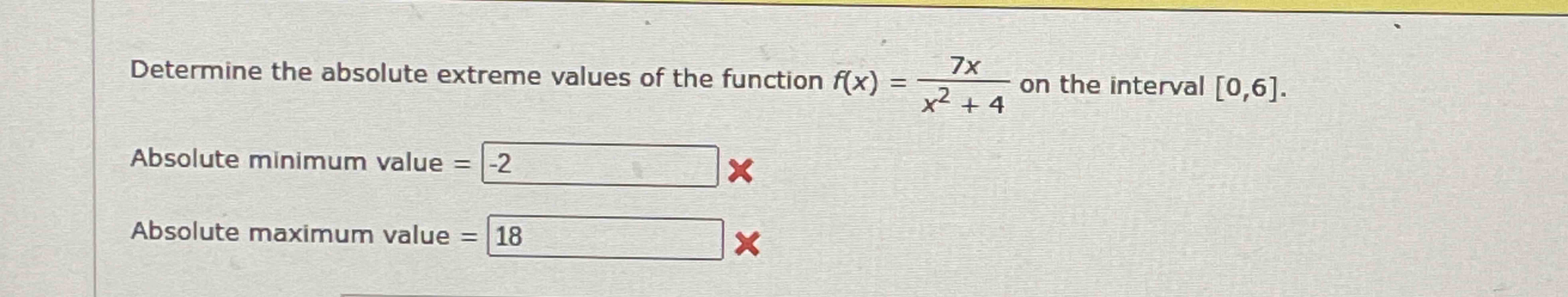 Solved Determine the absolute extreme values of the function | Chegg.com
