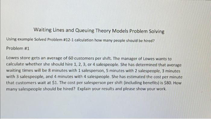 Solved Waiting Lines and Queuing Theory Models Problem | Chegg.com